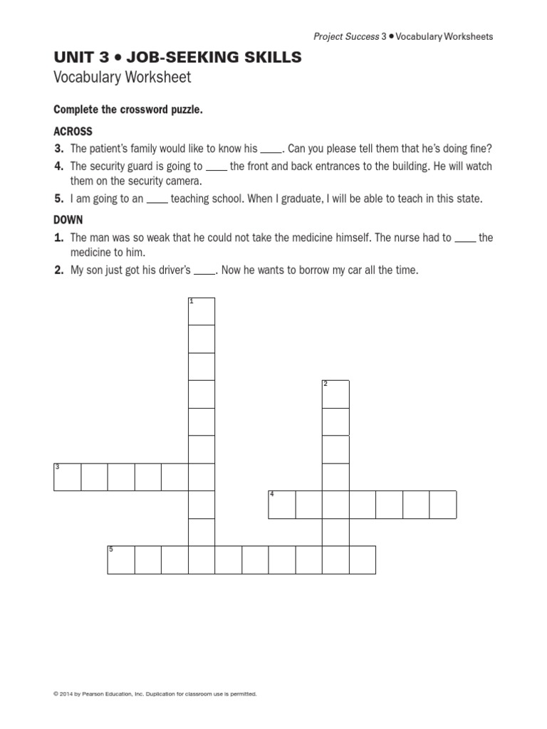 Vocabulary Worksheet: Unit 3 Job-Seeking Skills | PDF