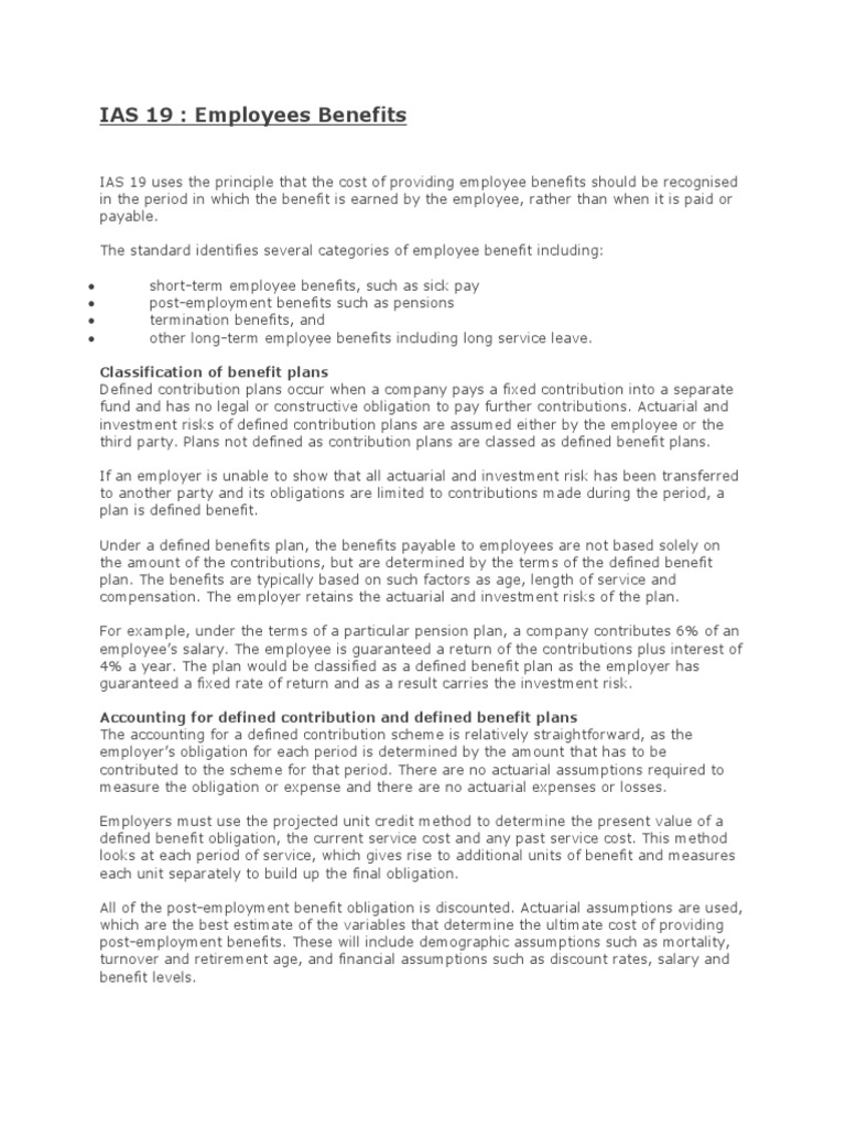 IAS 19: Employees Benefits: Classification of Benefit Plans | Download ...