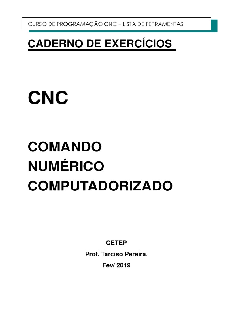 Aula 2 - CNC - Caderno de Exercícios | PDF | Metais | Ferramentas