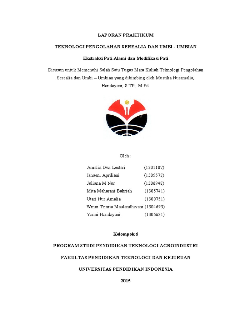 Laporan Praktikum Ekstraksi Pati Alami Dan Modifikasi Pati | PDF ...