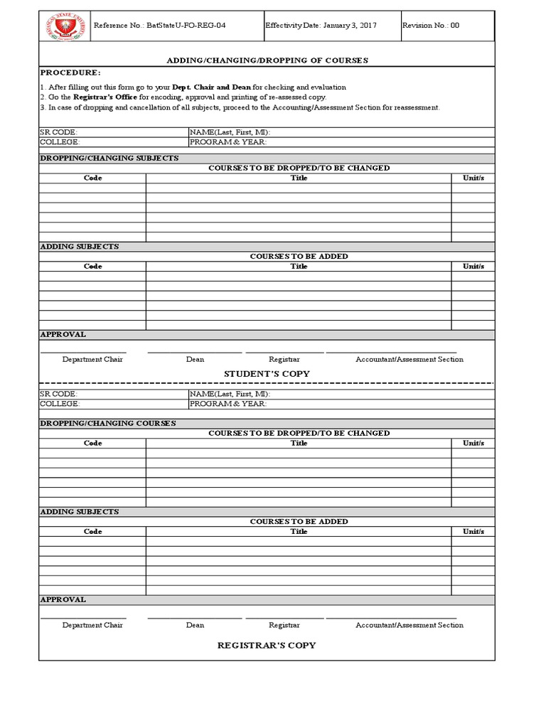 Course Change and Dropping Procedure | PDF