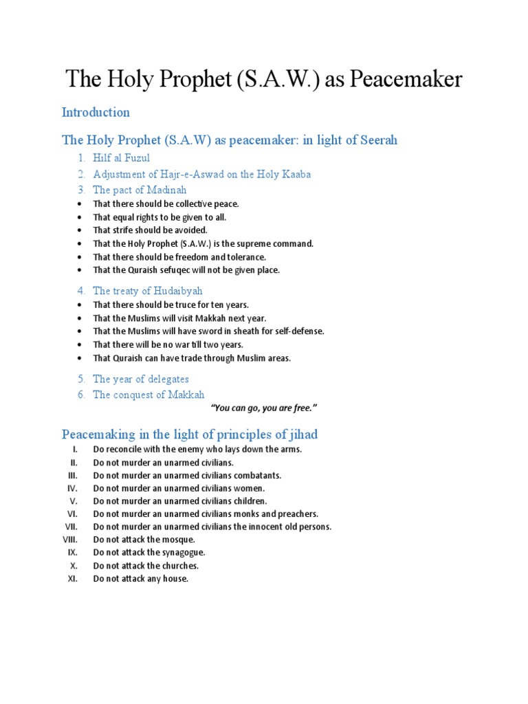 The Holy Prophet (SAW) As Peacemaker | PDF | Muhammad | Abrahamic Religions
