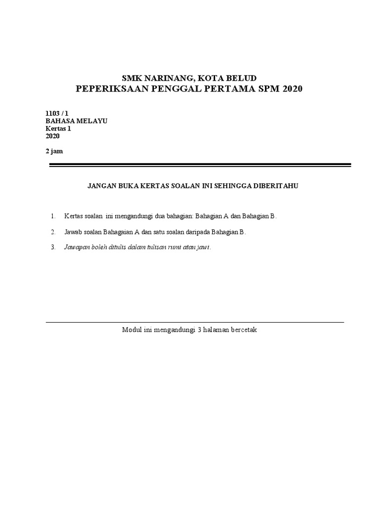 Soalan Kertas 1 BM Tingkatan 4 | PDF