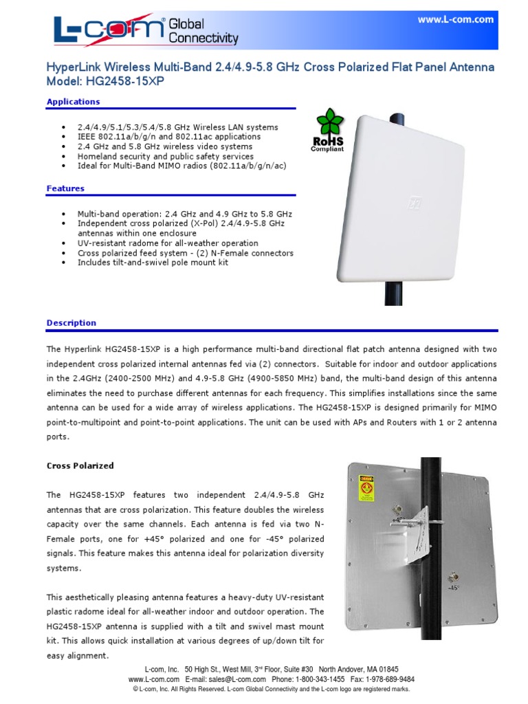 Hyperlink Wireless Multi-Band 2.4/4.9-5.8 GHZ Cross Polarized Flat ...