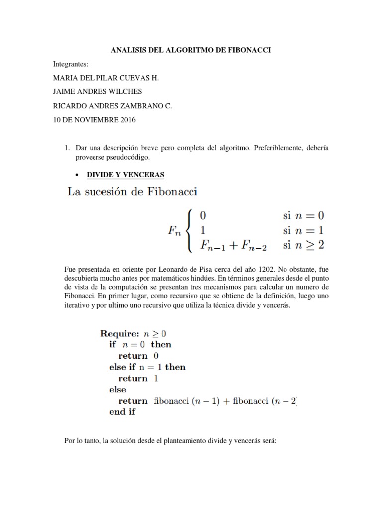 Analisis Del Algoritmo de Fibonacci | PDF | Programación dinámica ...