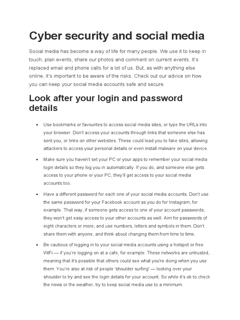 Cyber Security and Social Media | PDF | Social Media | Popular Culture ...