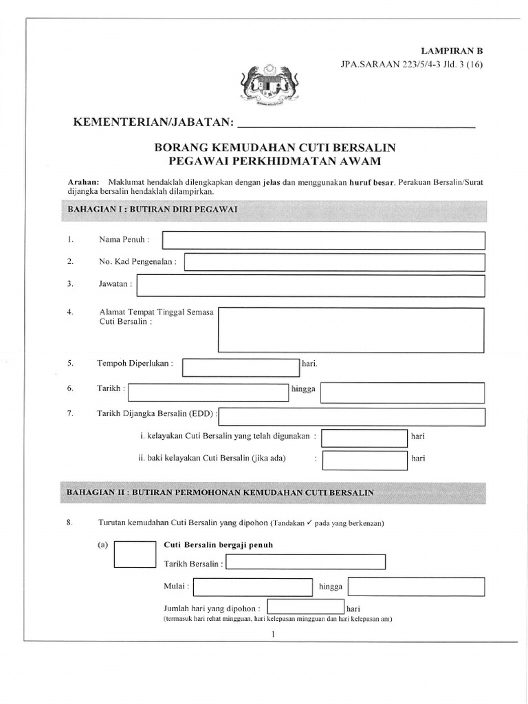 Borang Kemudahan Cuti Bersalin | PDF Borang Kemudahan Cuti Bersalin | PDF