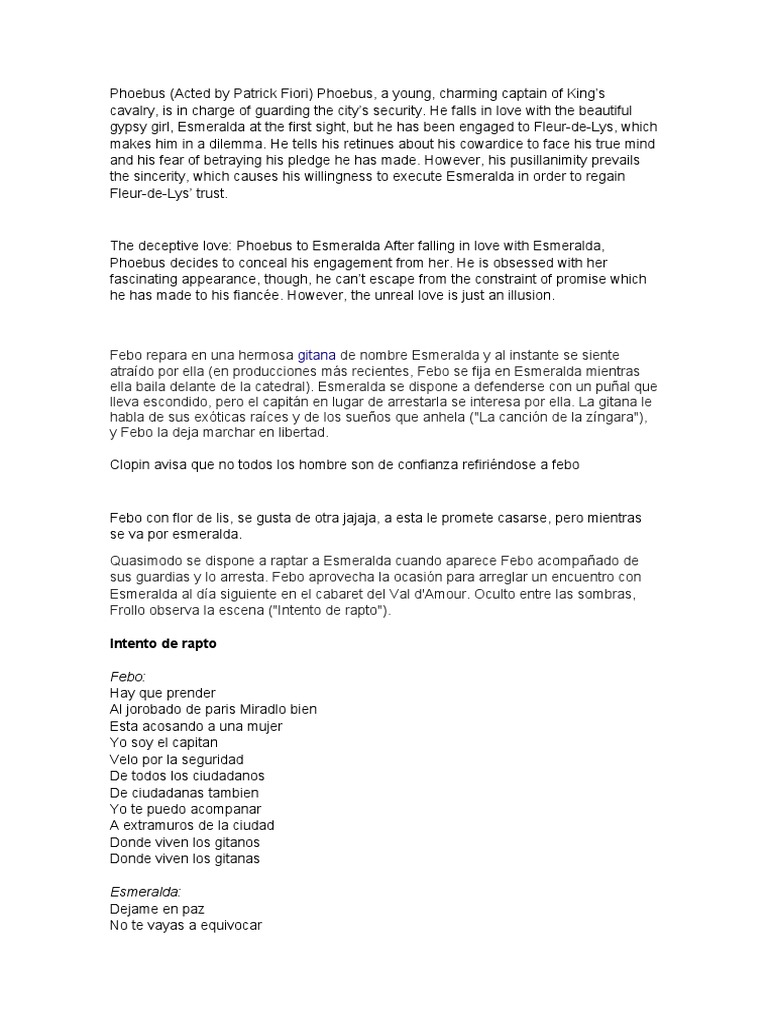 Febo y su dilema amoroso en Notre Dame | PDF | Esméralda (El jorobado ...