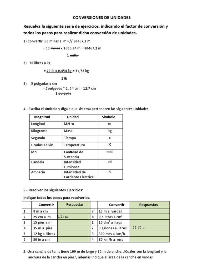 Ejercicios Conversiones de Unidades | PDF | Pie (unidad) | Unidades de ...