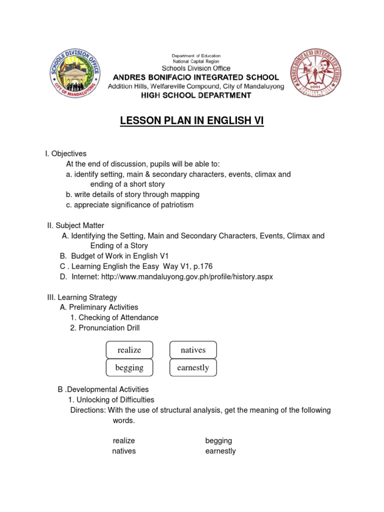 Elements of A Short Story G6 English | PDF | Lesson Plan | Education Theory