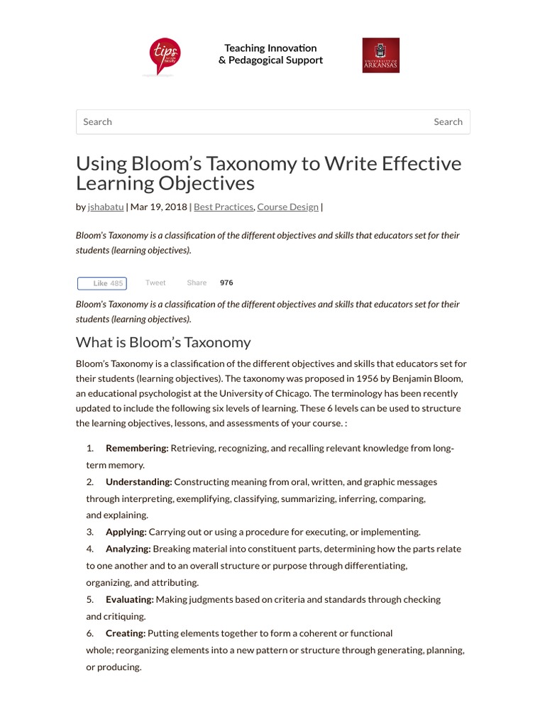 Using Bloom's Taxonomy To Write Effective Learning Objectives ...