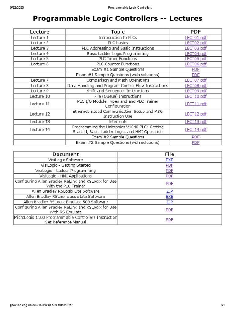 Programmable Logic Controllers - Lectures: Topic PDF | PDF | Control ...
