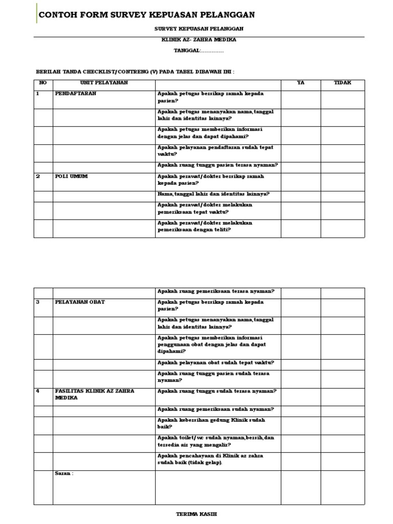 Contoh Form Survey Kepuasan Pelanggan | PDF