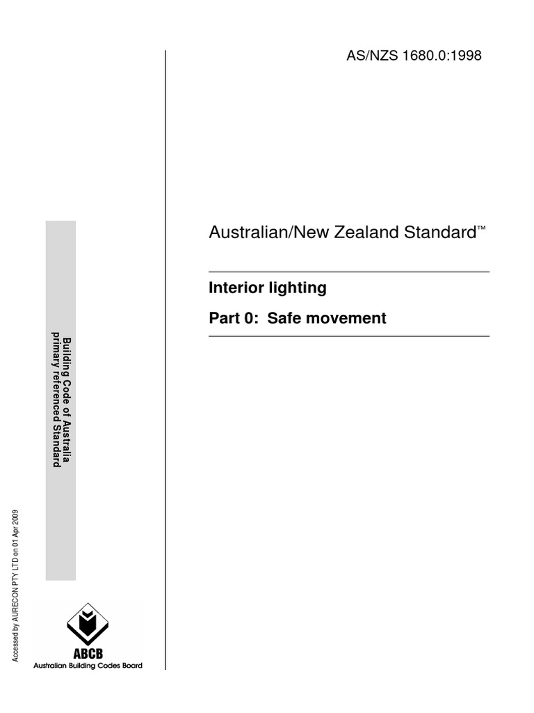 AS 1680.0-1998 Interior Lighting-Safe Movement | PDF | Visual ...