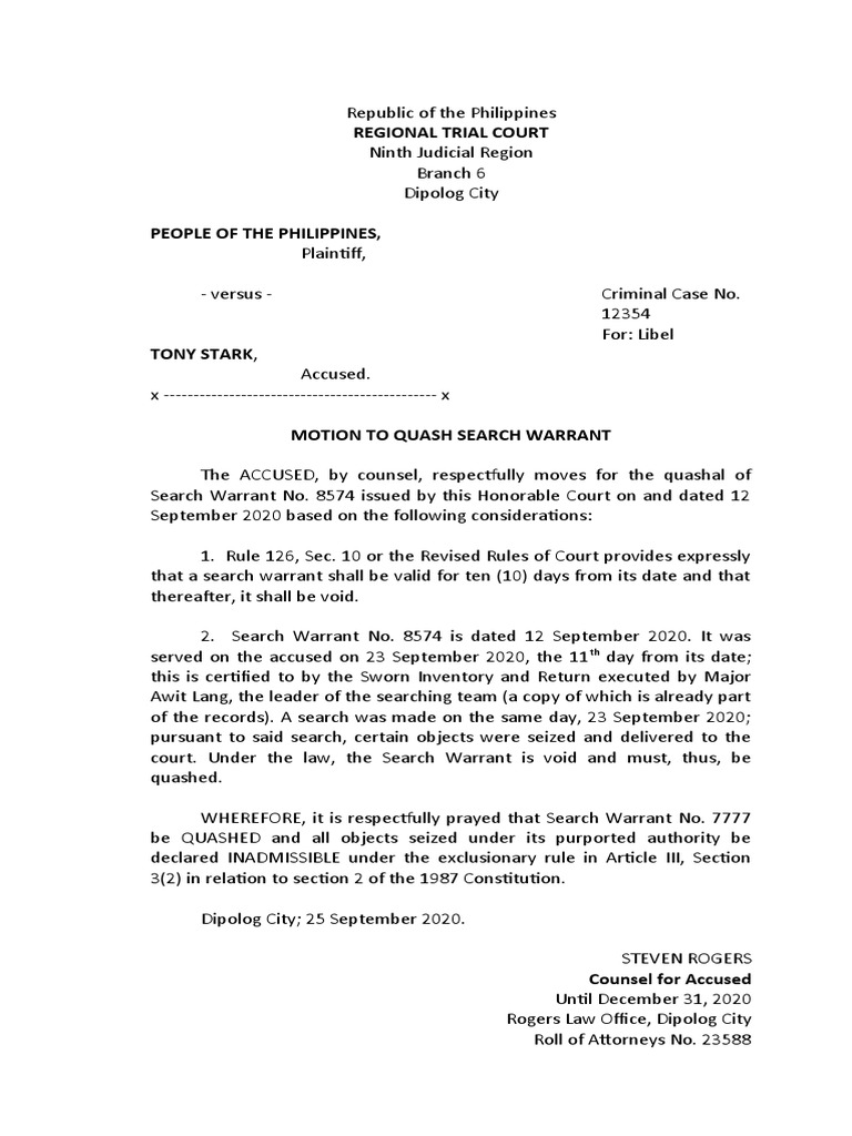 Motion-to-Quash-Search-Warrant | PDF | Search Warrant | Public Sphere