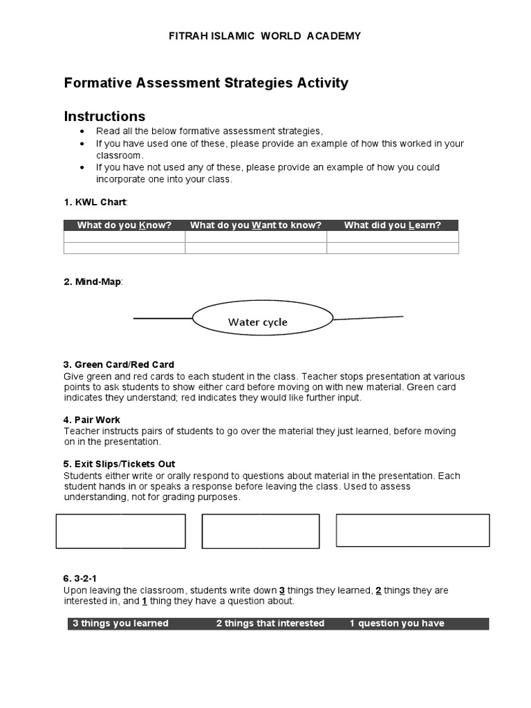 Formative Assessment Strategies Activity-Fiwa | PDF