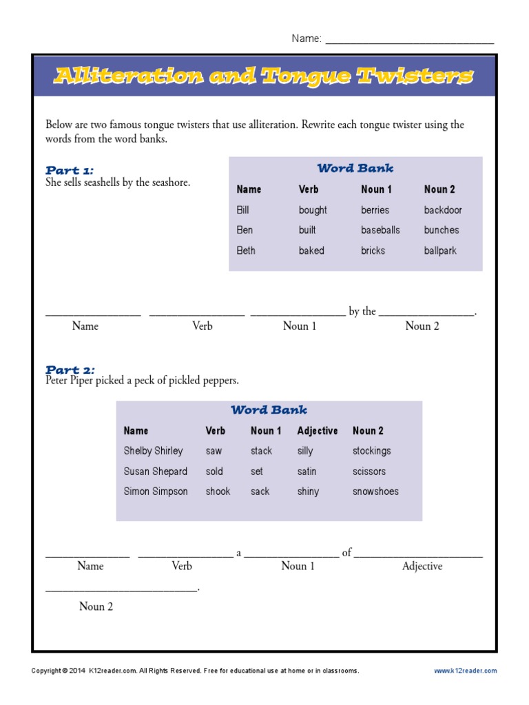 Alliteration and Tongue Twisters PDF | PDF | Semantic Units ...