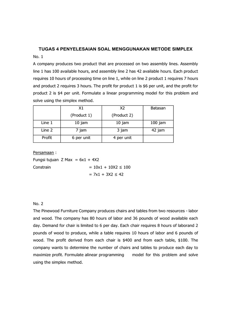 Tugas 4 Penyelesaian Soal Menggunakan Metode Simplex | PDF | Linear Programming | Cakes