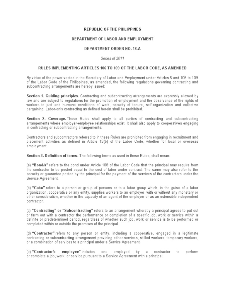 Department Order 18-A, Series of 2011 | PDF | Independent Contractor ...