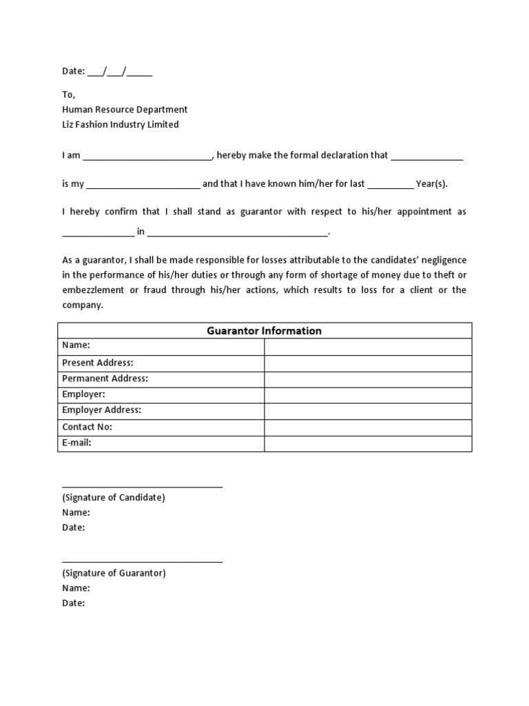 Guarantor Form For New Employment PDF | PDF