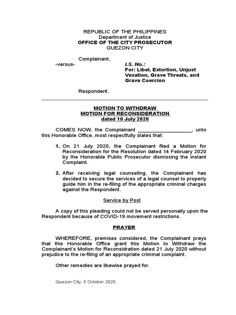 Sample - Motion To Withdraw v.1 | PDF | Complaint | Social Institutions