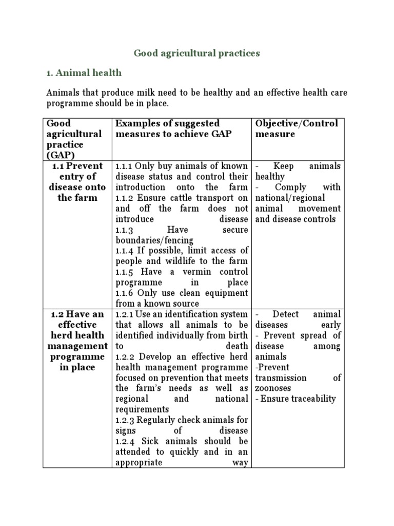 Good Agricultural Practices Overview | PDF | Dairy Farming | Hygiene