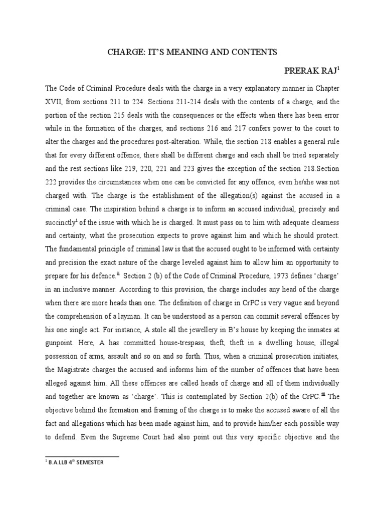 Charge: It'S Meaning and Contents Prerak Raj: B.A.LLB 4 Semester | PDF ...