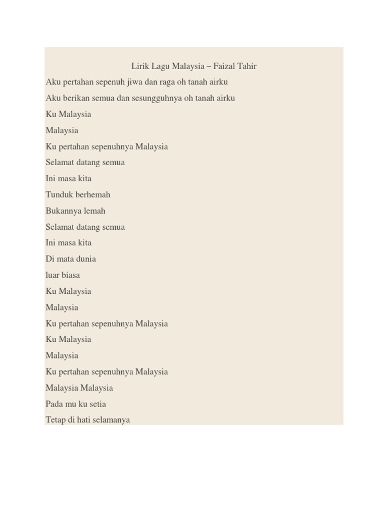 Lirik Lagu "Ku Malaysia" oleh Faizal Tahir | PDF | Puisi