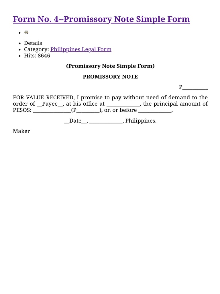 Simple Promissory Note Template | PDF | Finance & Money Management