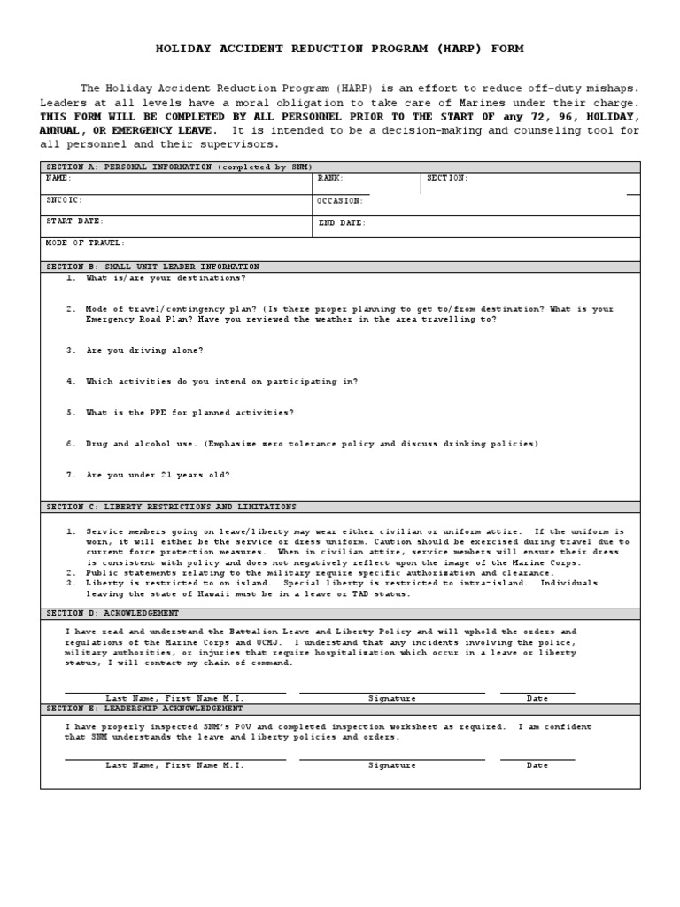 Holiday Accident Reduction Program (Harp) Form | PDF | Car | Wheeled ...