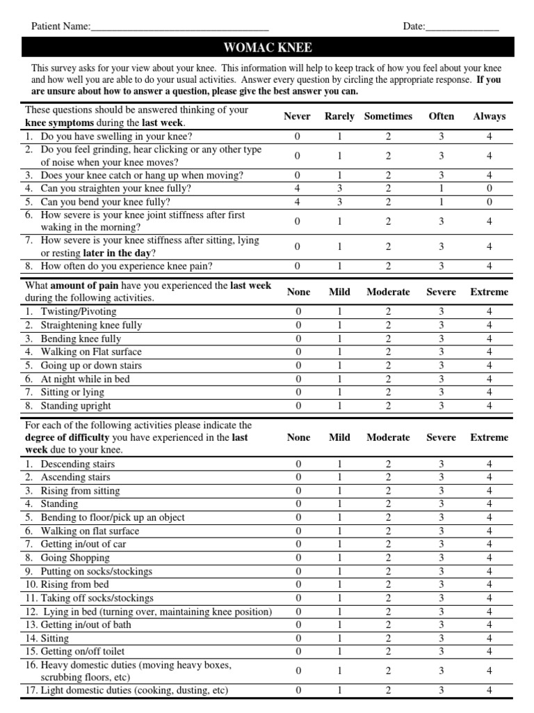 WOMAC Knee Outcome Measure | PDF | Knee | Question