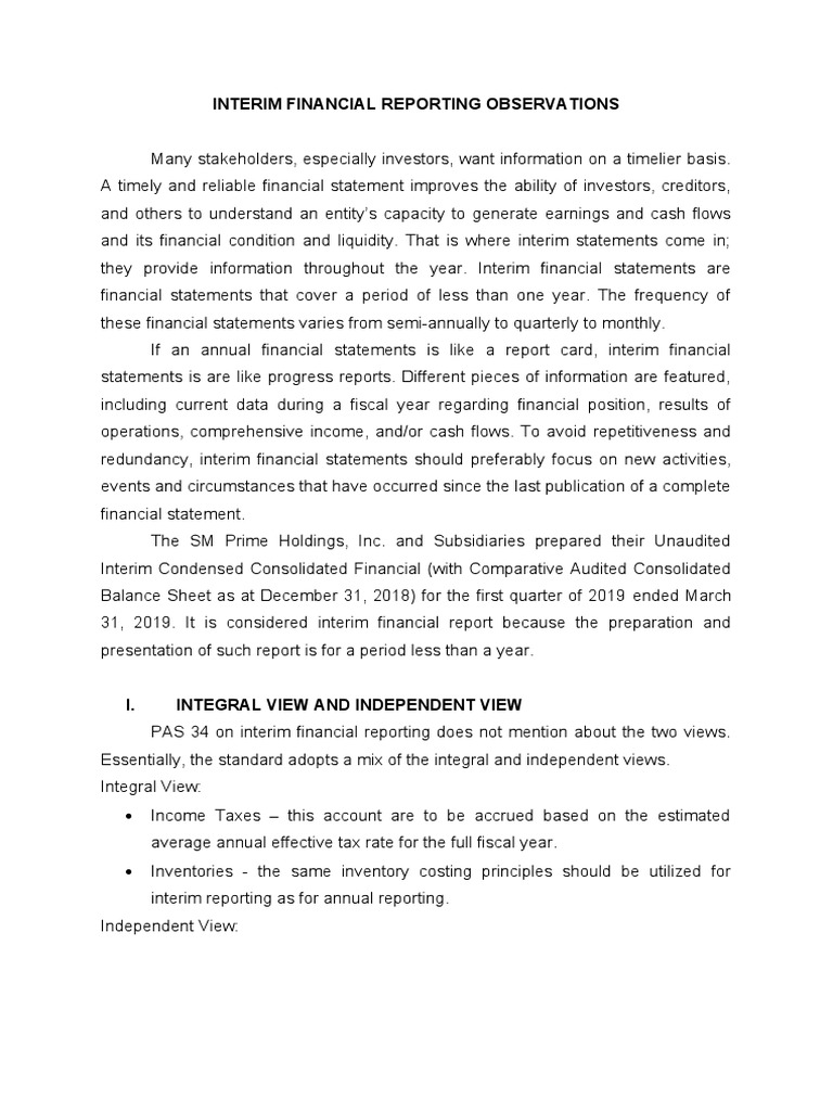 Interim Financial Reporting | PDF | Financial Statement | Revenue