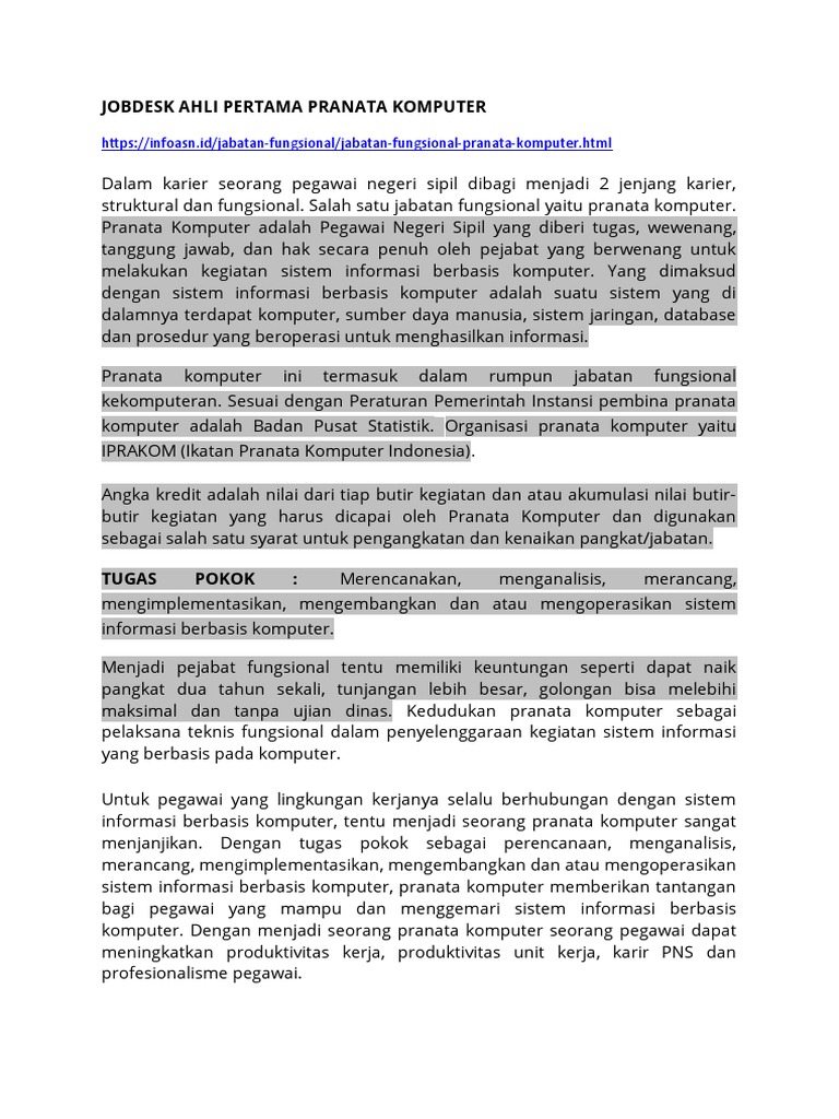 Jobdesk Ahli Pertama Pranata Komputer | PDF
