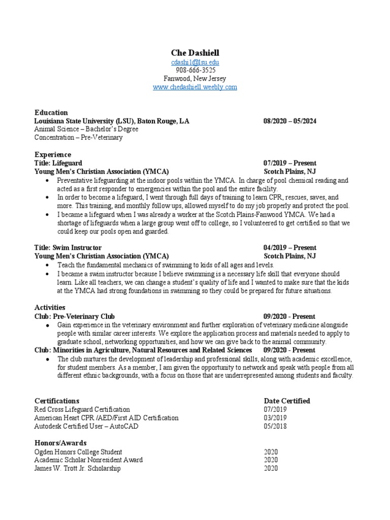 Resume - Che Dashiell 1 | PDF | Ymca | Learning