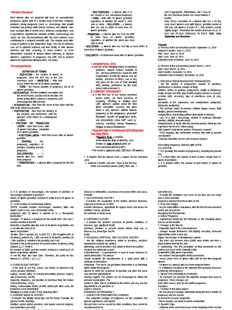 Antepartum Notes Maternal and Child Nursing | PDF | Pregnancy | Fetus