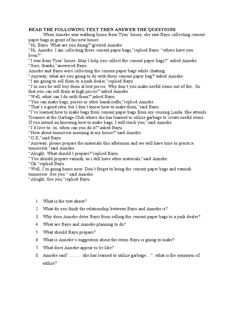 Read The Following Text Then Answer The Questions | PDF
