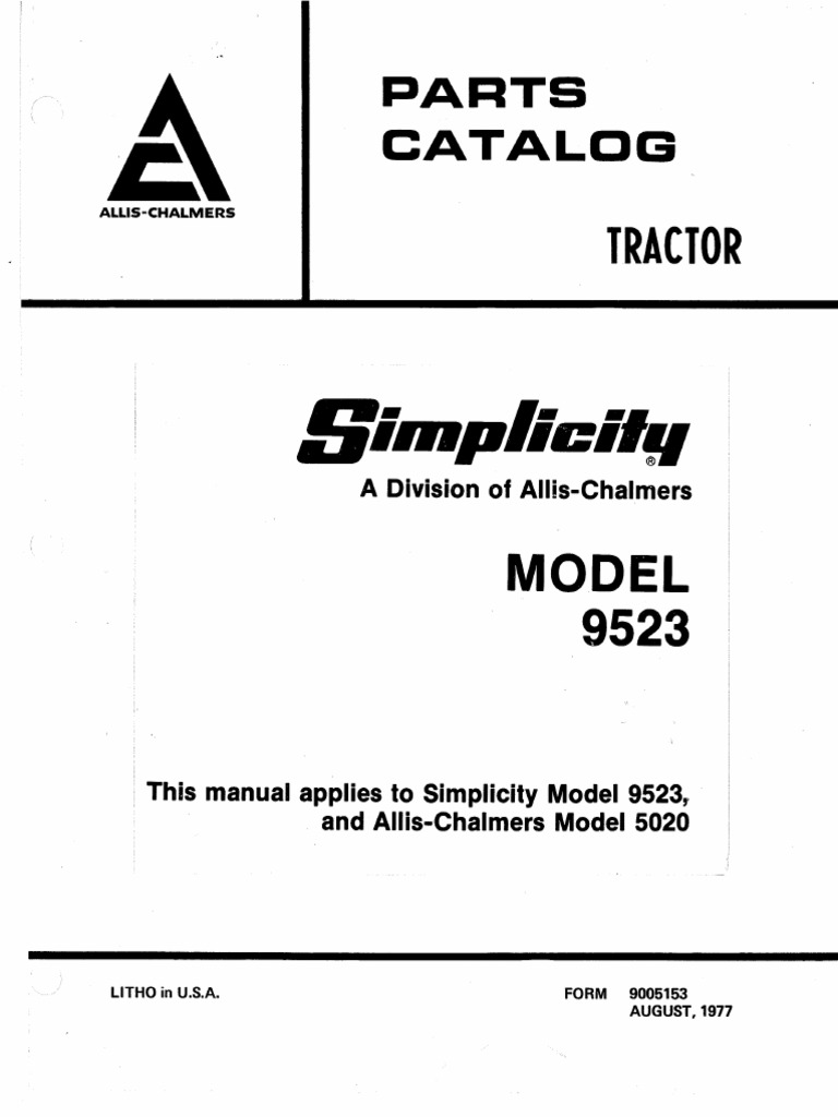 Allis-Chalmers Simplicity 9523 Parts Catalog | PDF