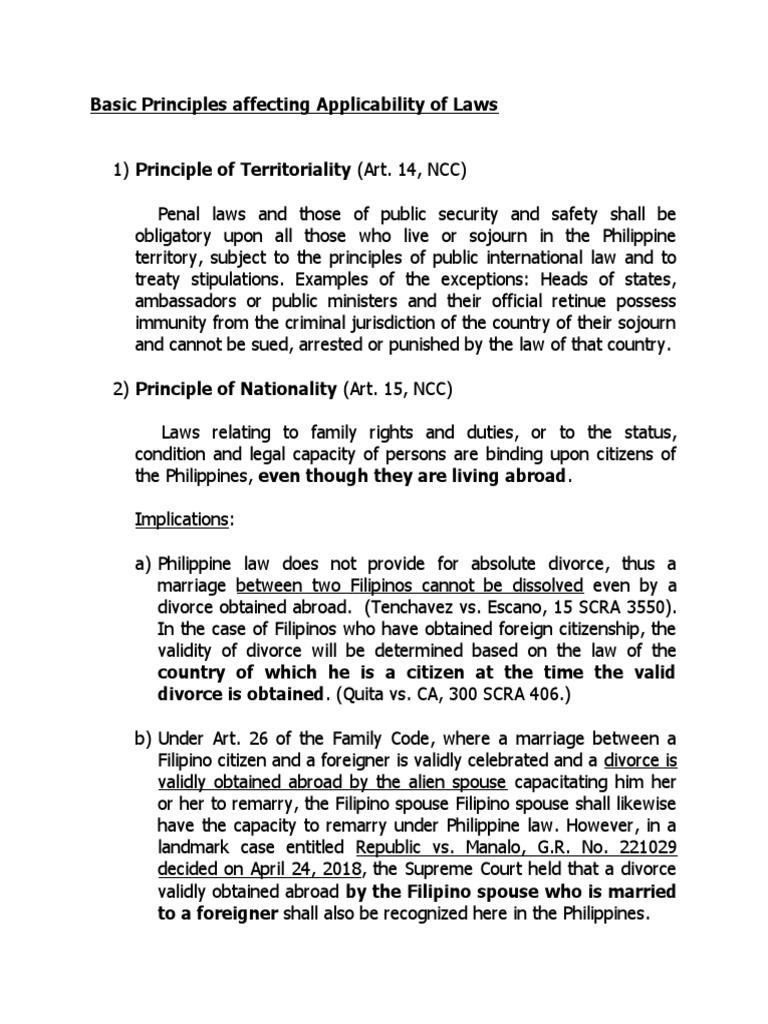 Basic Principles Affecting Applicability of Laws: An Overview of ...