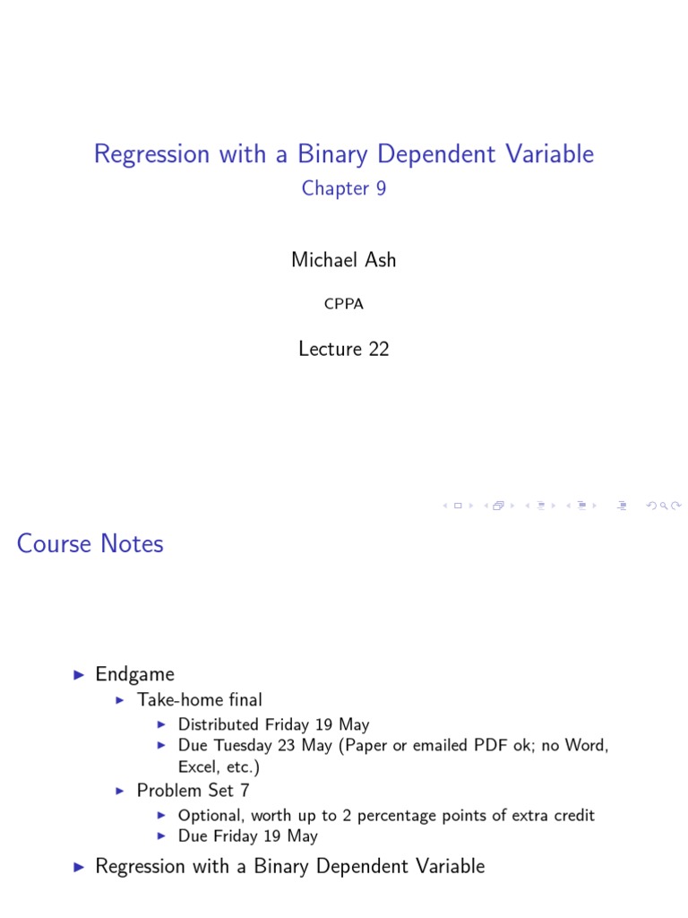 Regression With A Binary Dependent Variable: Michael Ash | Download Free PDF | Logistic ...