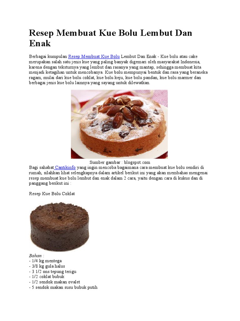 Resep Membuat Kue Bolu Lembut Dan Enak | PDF