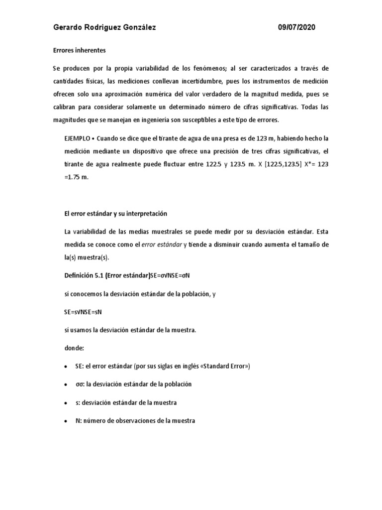 Errores Inherentes | PDF | Error estándar | Desviación Estándar