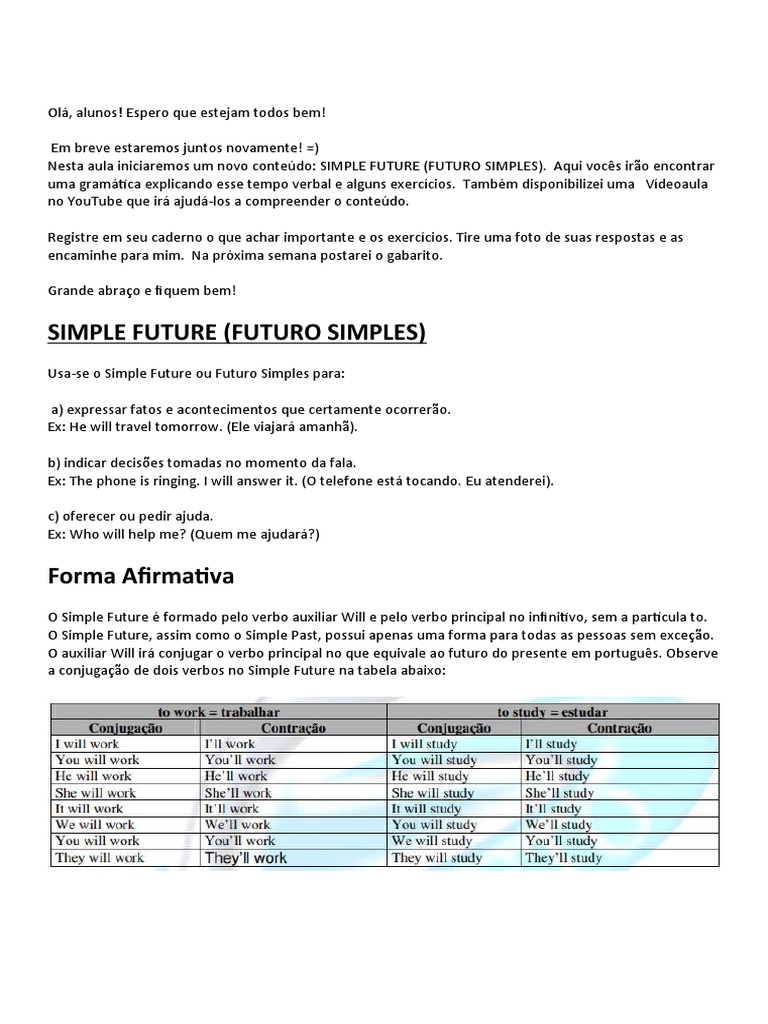 Aula 9 - Futuro Simples | PDF | Spamming | Gramática