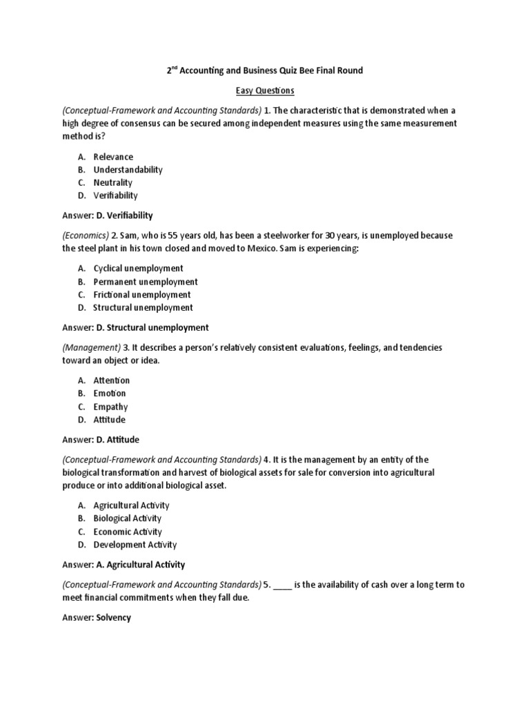 Quiz Bee Reviewer | PDF | Financial Accounting | Debits And Credits