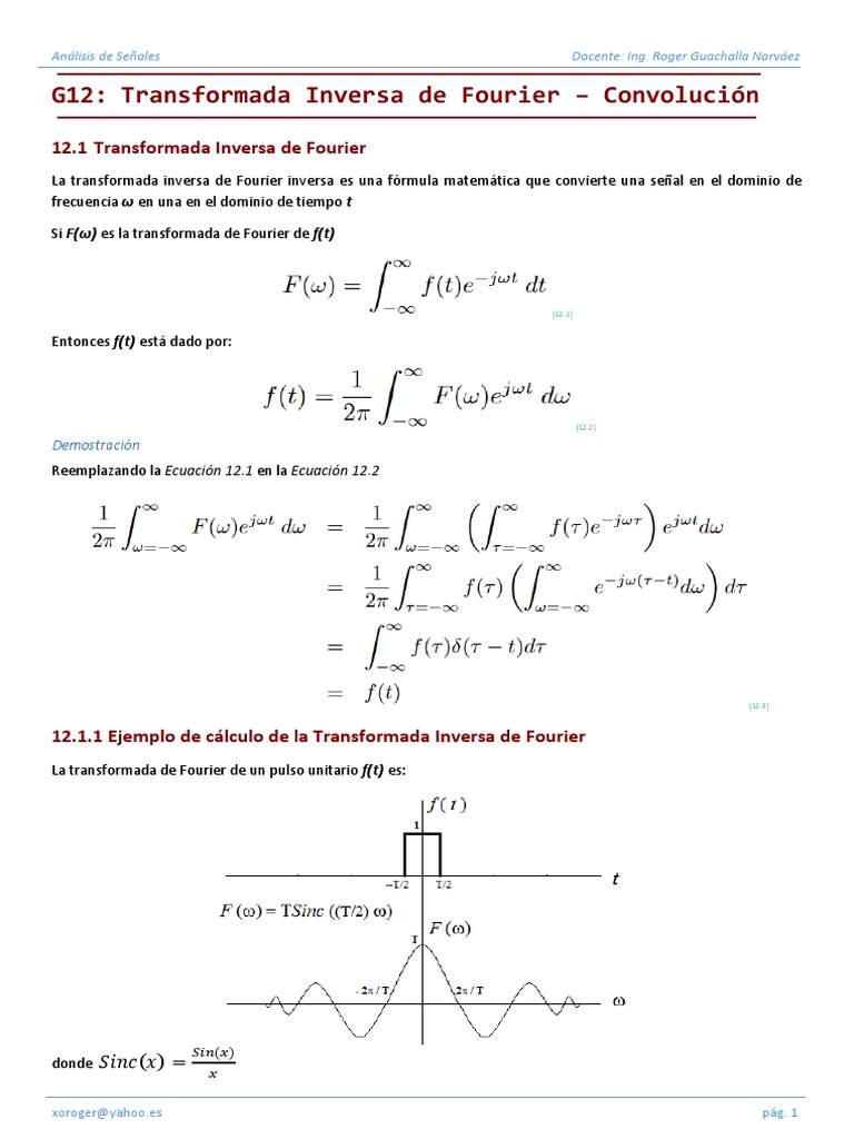 G12 Transformada Inversa de Fourier - Convolucion | PDF | Transformada ...