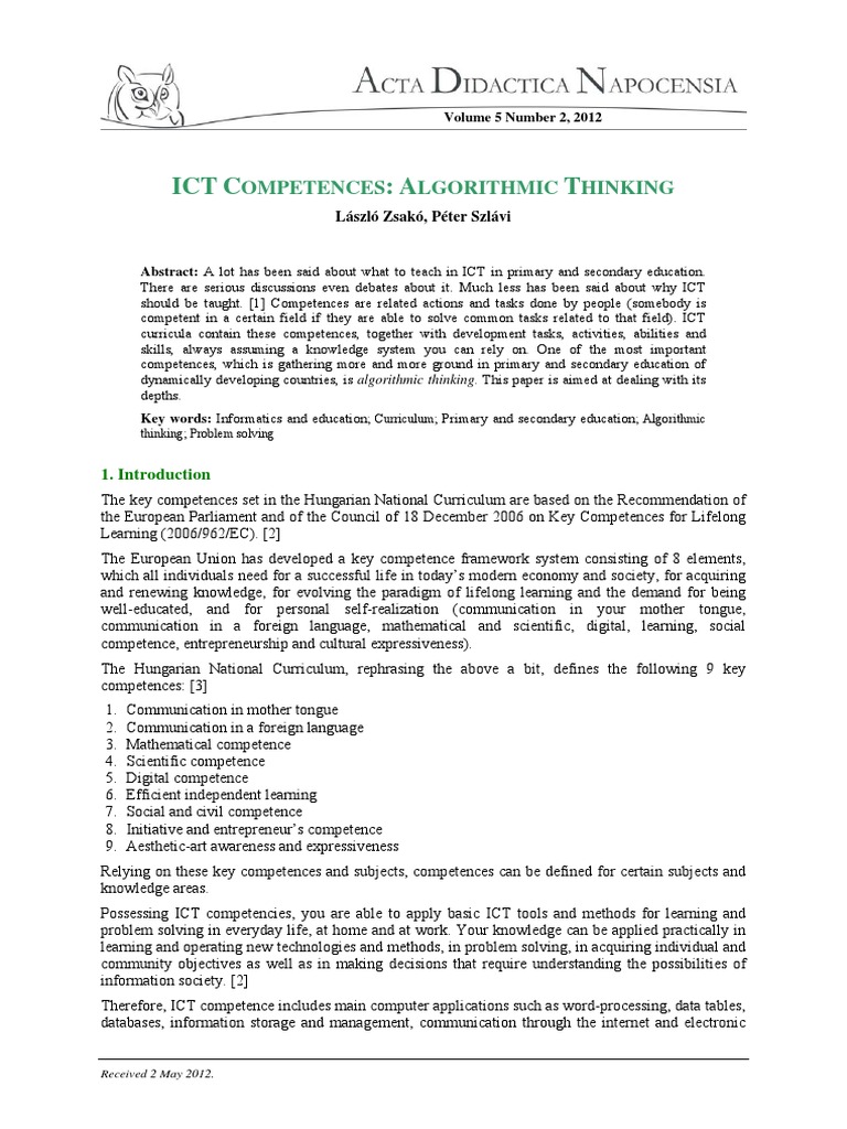 Ict Competences Algorithmic Thinking | PDF | Educational Technology ...