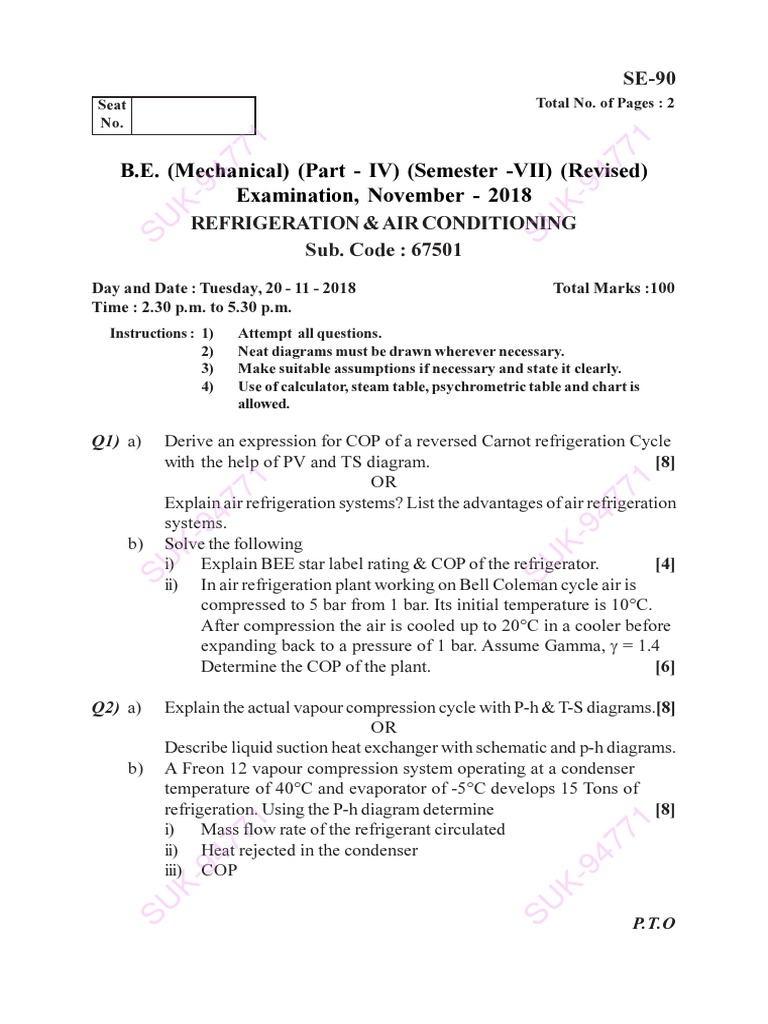 Final Year Mechanical Question Paper DEC 2018 | PDF | Relative Humidity ...