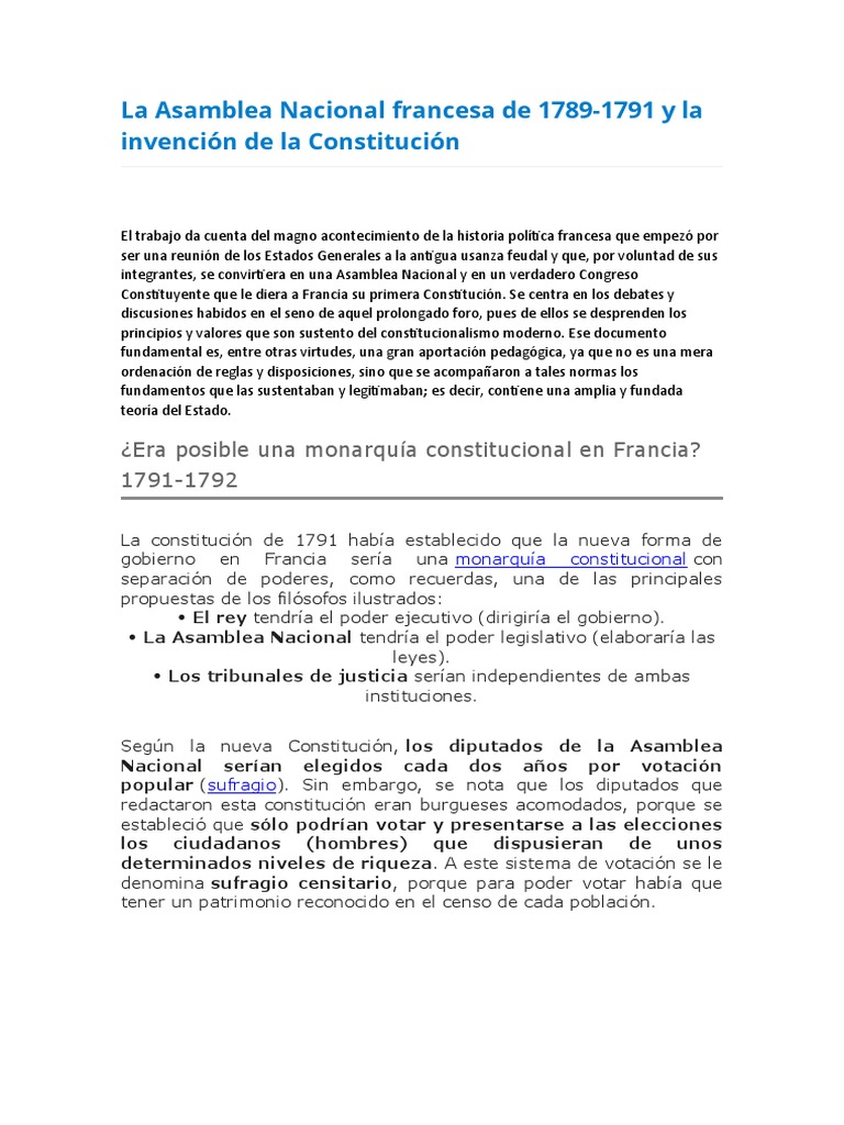 La Asamblea Nacional Francesa de 1789 | PDF | Virtud | Ley Pública
