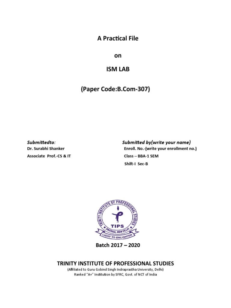 A Practical File On Ism Lab: Submittedto: Submitted by (Write Your Name ...