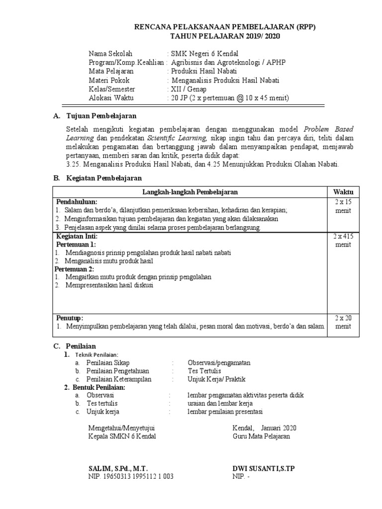 Contoh RPP Satu Lembar | PDF