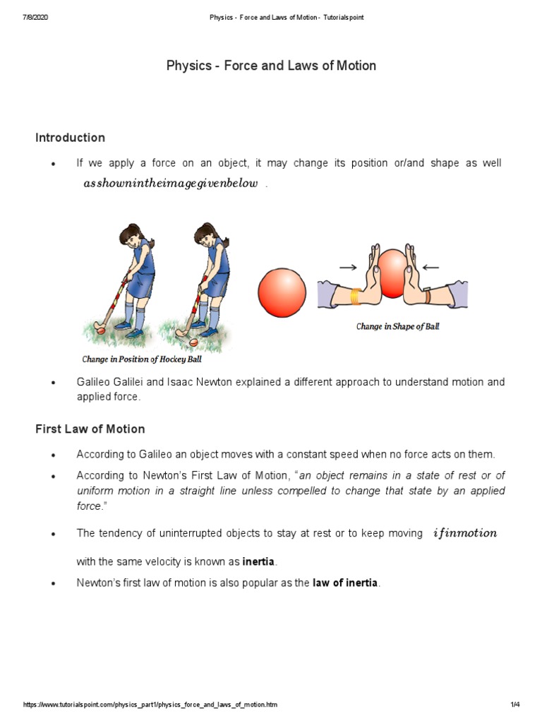 Physics - Force and Laws of Motion - Tutorialspoint PDF | PDF | Newton ...